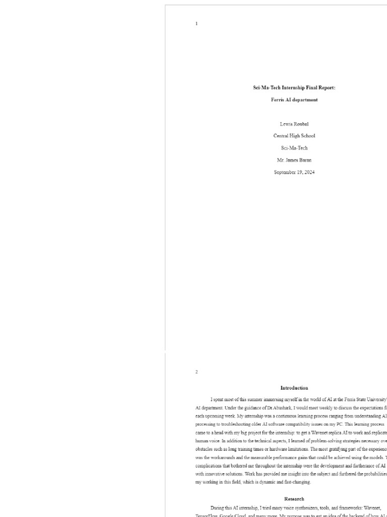 Lewis Roubal - Internship Final Report and Updated Resume | PDF