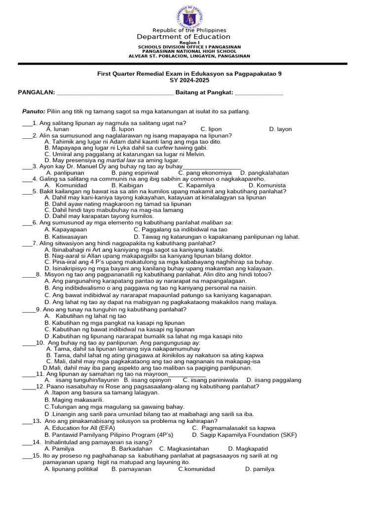 1ST-Remedial-Exam-2024-2025 | PDF