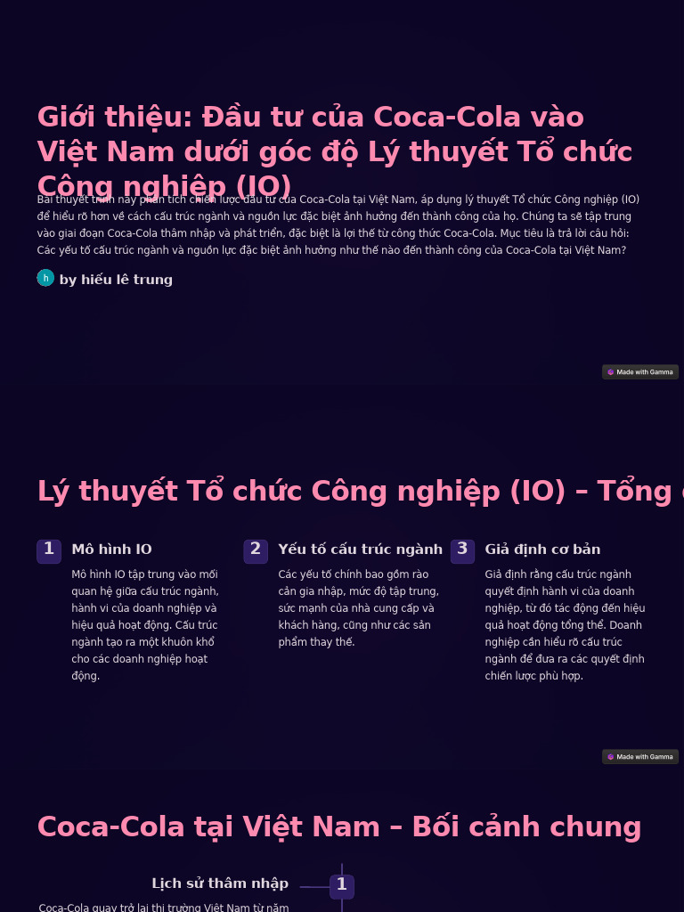 Gioi Thieu DJau Tu Cua Coca Cola Vao Viet Nam Duoi Goc Djo Ly Thuyet To Chuc Cong Nghiep IO | PDF