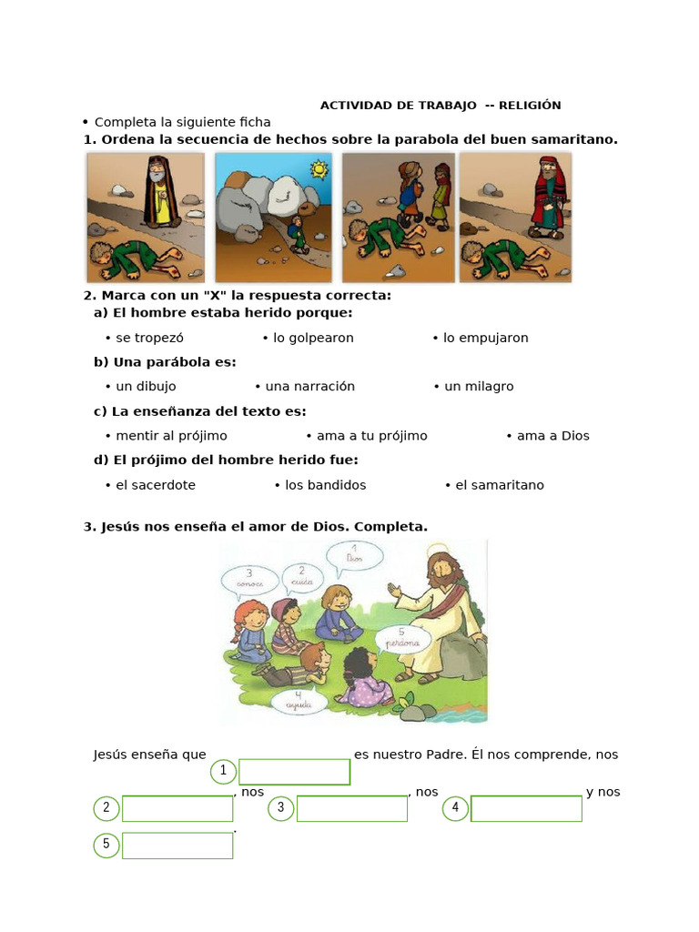 FICHA DE TRABAJO RELIGIÓN | PDF