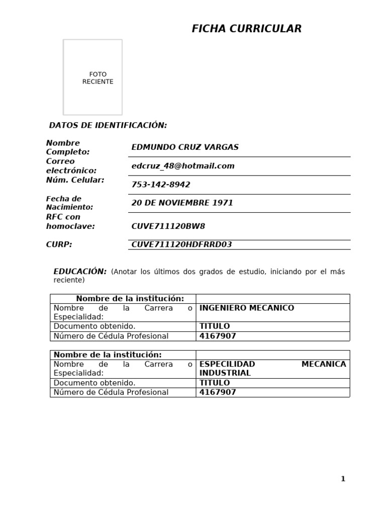 Ficha Curricular 2024 | PDF