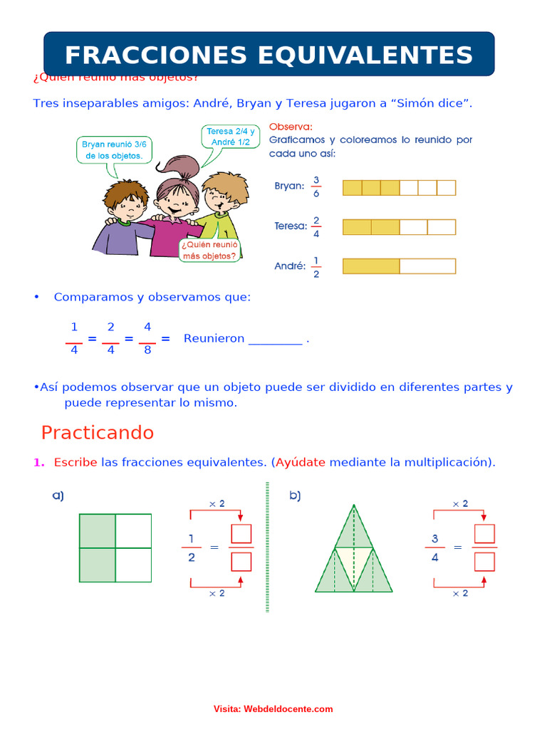 Actividades de Fracciones Equivalentes 3° | PDF