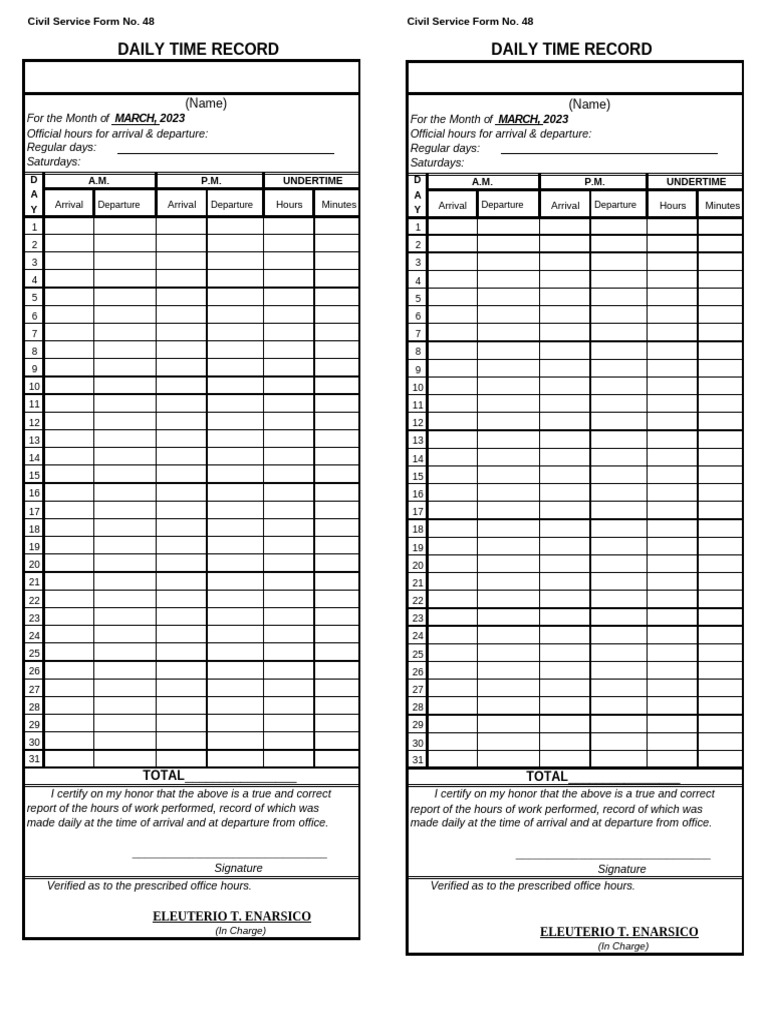 Blank Dtr Form No. 48 Copy | PDF