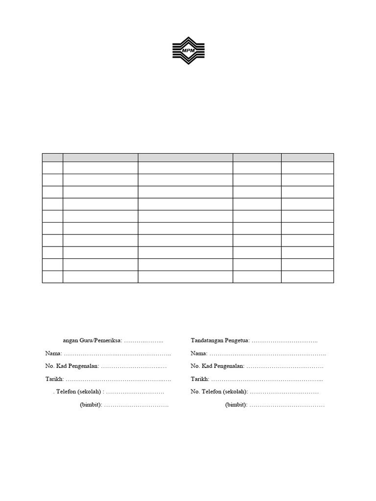 Borang Rumusan Markah Kerja Kursus | PDF