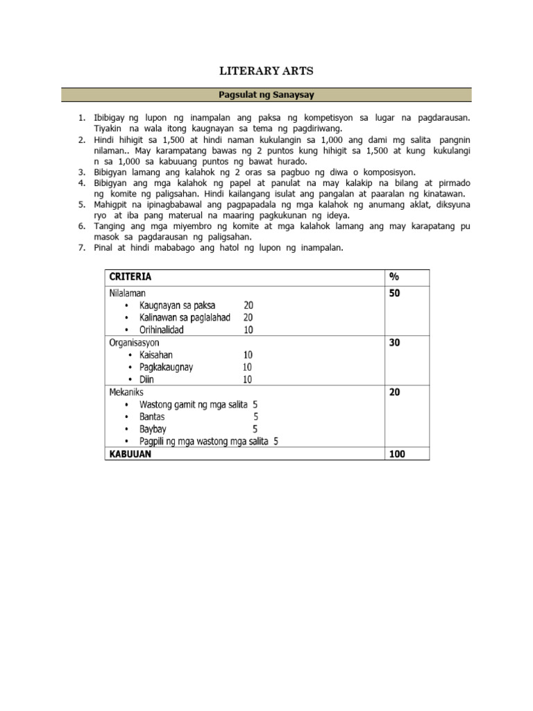 Essay Writing Pagsulat NG Sanaysay Screening Guidelines | PDF