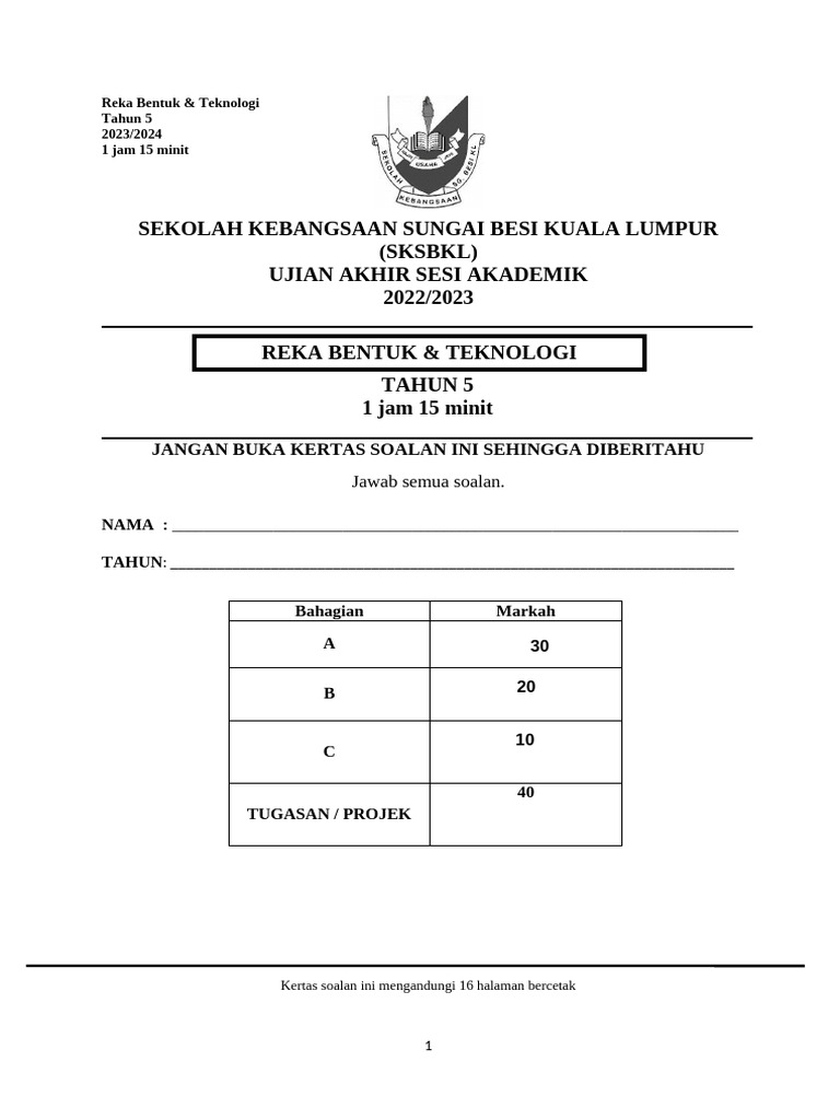 Muka Depan Uasa 20232024 | PDF