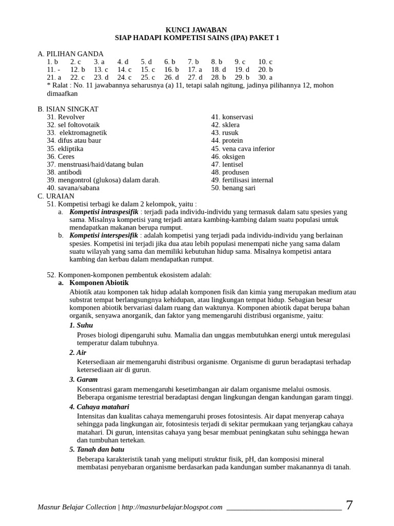 Kunci Jawaban Siap Hadapi Kompetisi Sains (IPA) Paket 1 | PDF