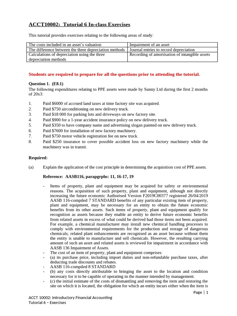 ACCT10002 Tutorial 7 In-Class Exercises New | PDF | Depreciation ...