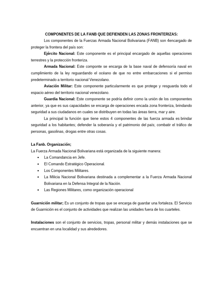 Componentes de La FANB Que Defienden Las Zonas Fronterizas | PDF ...