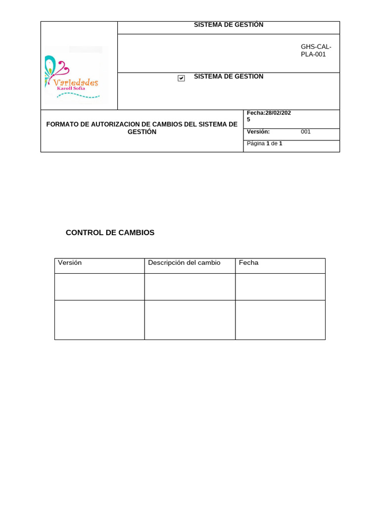 Fomato de Autorizacion de Cambios | PDF