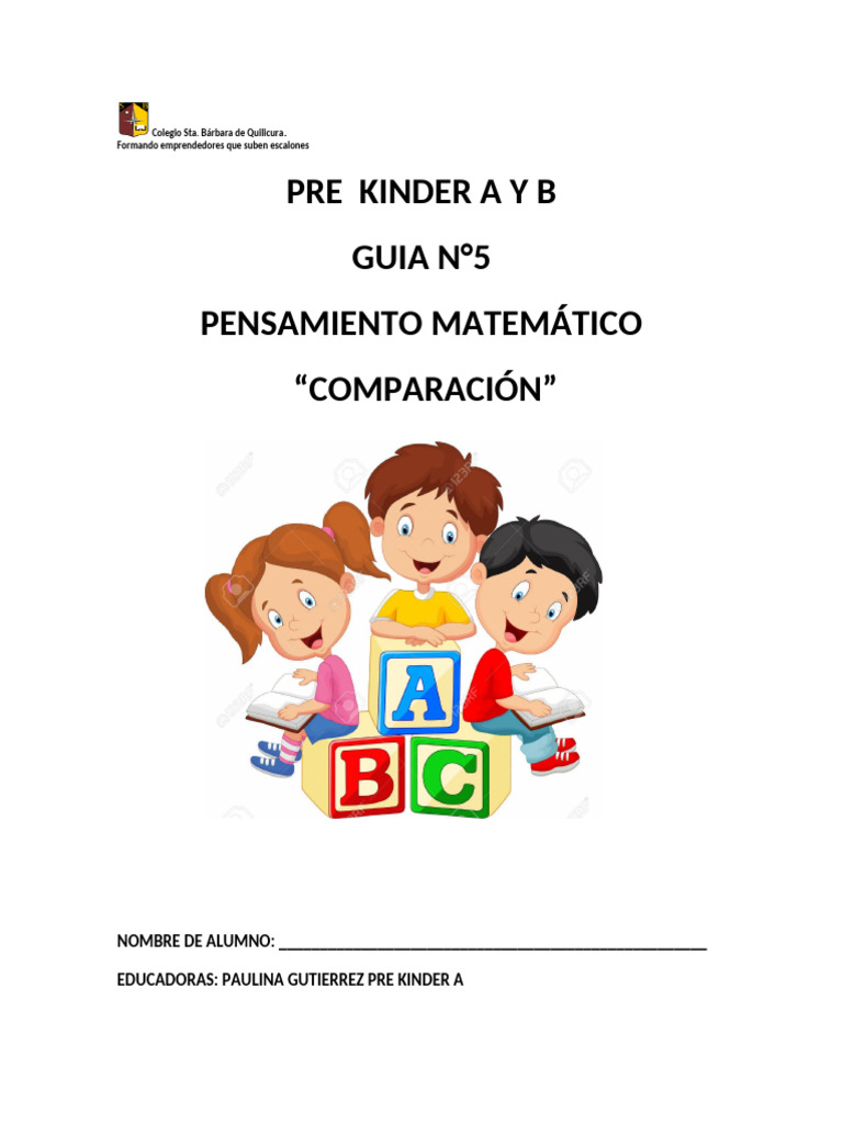 Guia Matematicas Pre Kinder N° 5 Junio | PDF | Educación de la primera ...