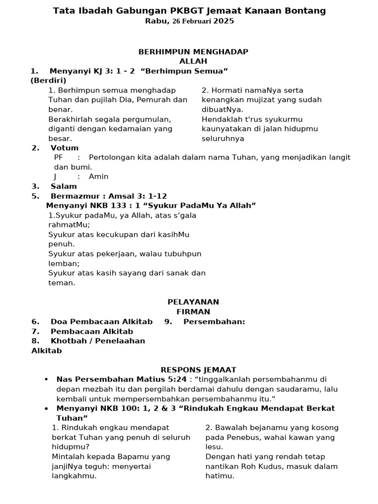 Tata Ibadah Gabungan PKBGT 2025 | PDF