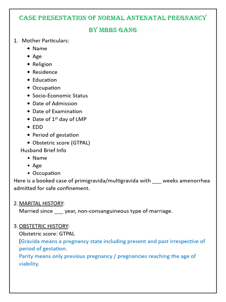 Case Presentation of Normal Antenatal Pregnancy | PDF | Pregnancy | Abdomen