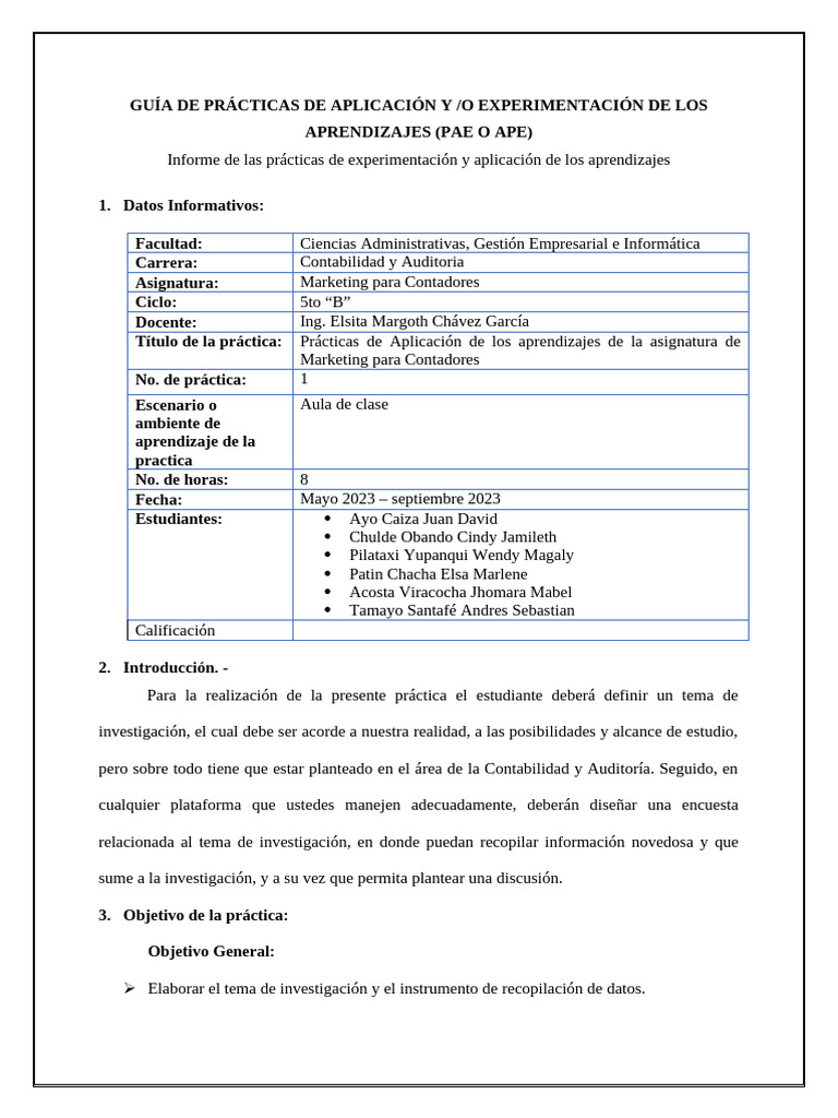 PAE 1 - Marketing-1 | PDF | Aprendizaje