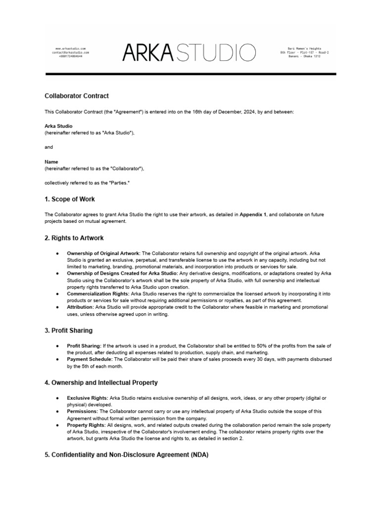 Collaborator Contract Template | PDF | Non Disclosure Agreement | Civil ...