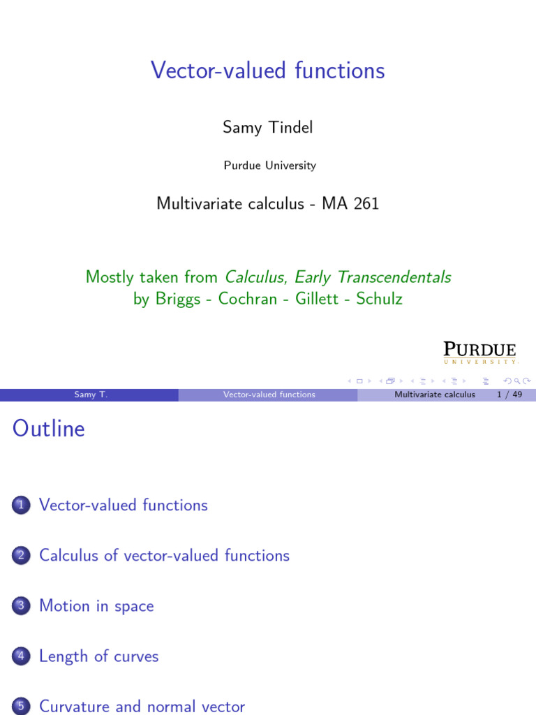 Lecture VectorValuedFuntions | PDF | Curvature | Acceleration