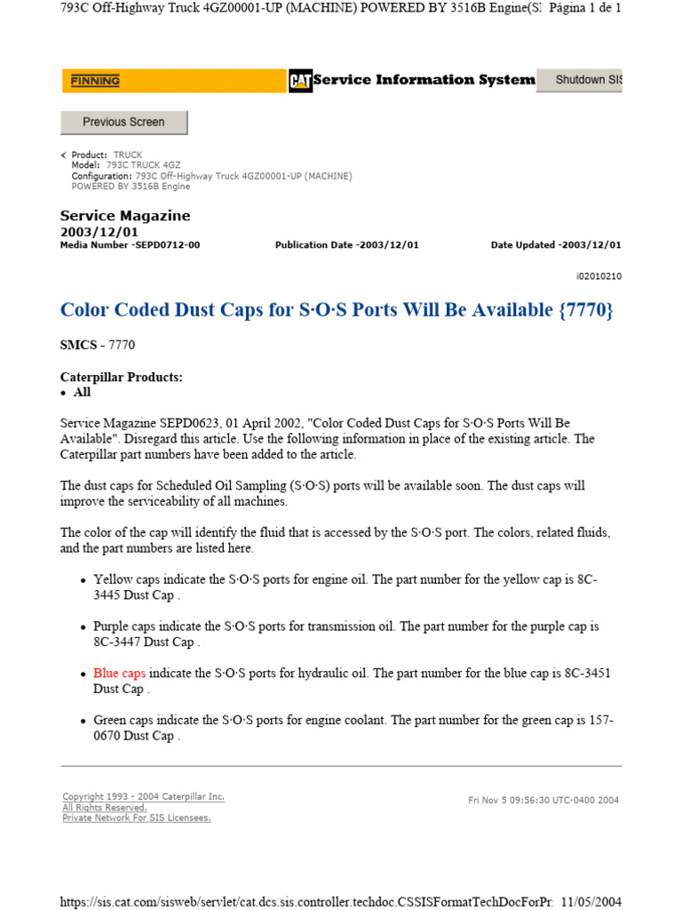 Color Coded Dust Caps For S O S Ports Will Be Available | PDF