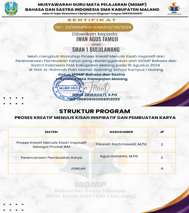 SERTIFIKAT MGMP | PDF