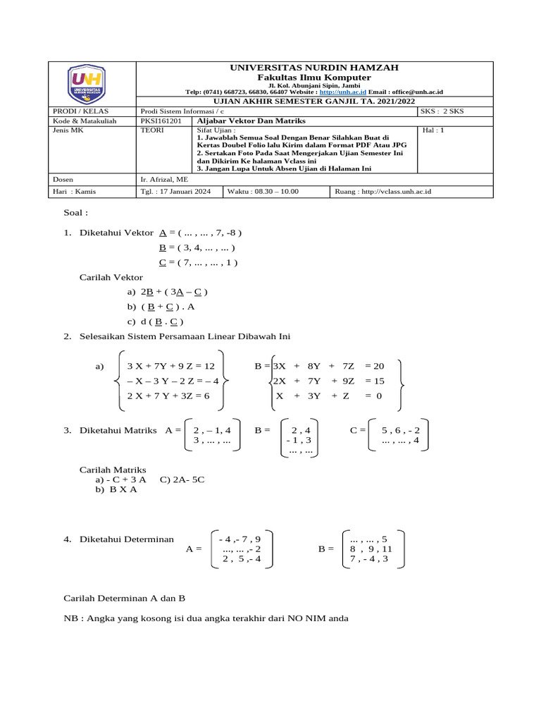 Aljabar Vektor Dan Matriks Afrizal-1 (1) (1) (1) | PDF