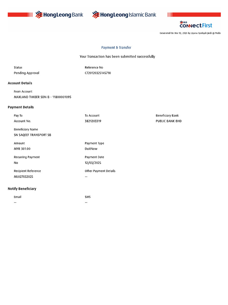 SN Saqeef Transport SDN BHD | PDF