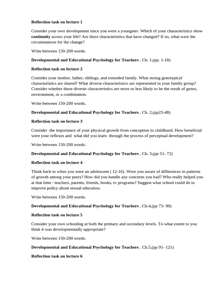 Reflection Journal Tasks 1-10 With A Sample and Criteria | PDF | Developmental Psychology ...