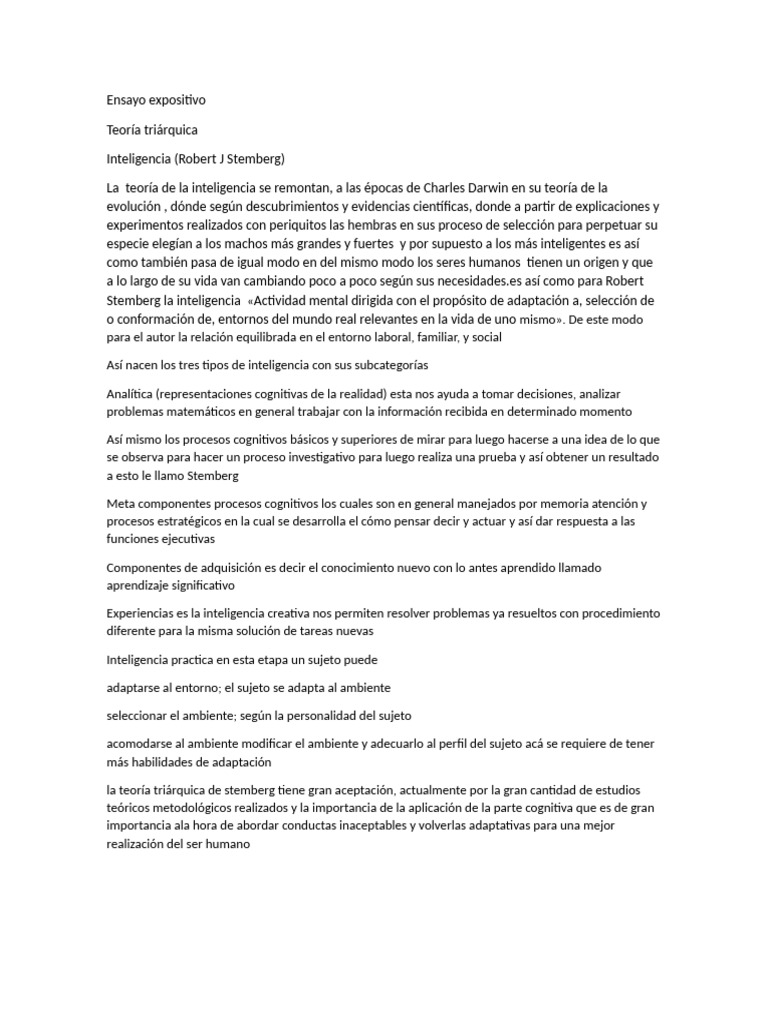 Ensayo expositivo teoria triarquica Etemberg | PDF | Inteligencia | Teoría