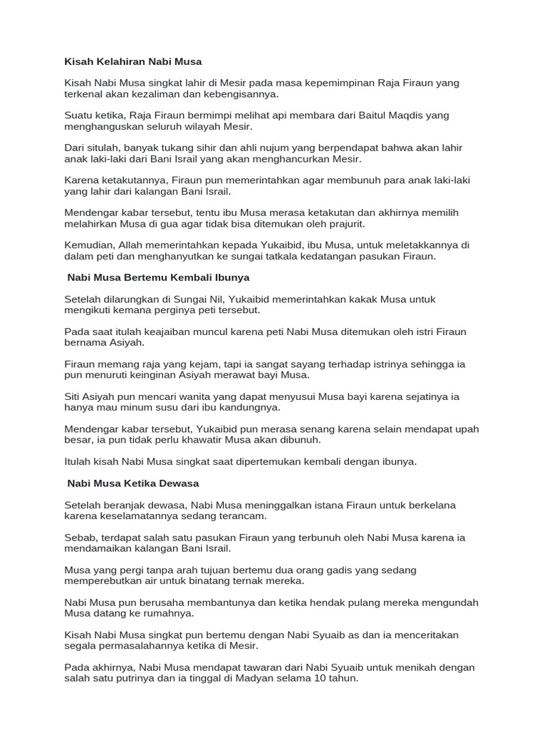 Kisah Kelahiran Nabi Musa | PDF