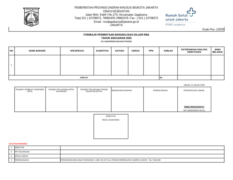 Contoh Form PERMINTAAN DILUAR RBA | PDF