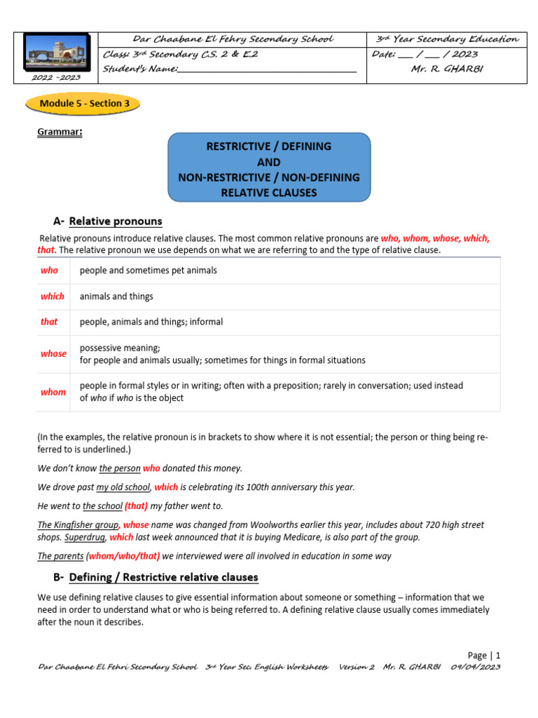 Theory_Module 5_Section 3_Reading_Relative Pronouns_Theory | PDF | Clause | Pronoun