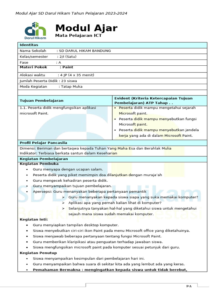 Modul Ajar Ict Kelas 2 Fase A | PDF