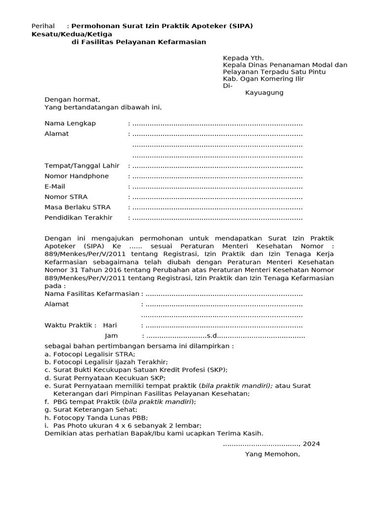 Formulir Permohonan SIPA | PDF