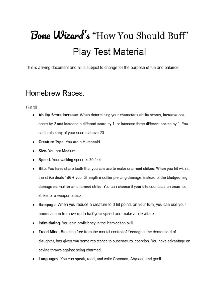 Bone Wizard's Play Test Material | PDF