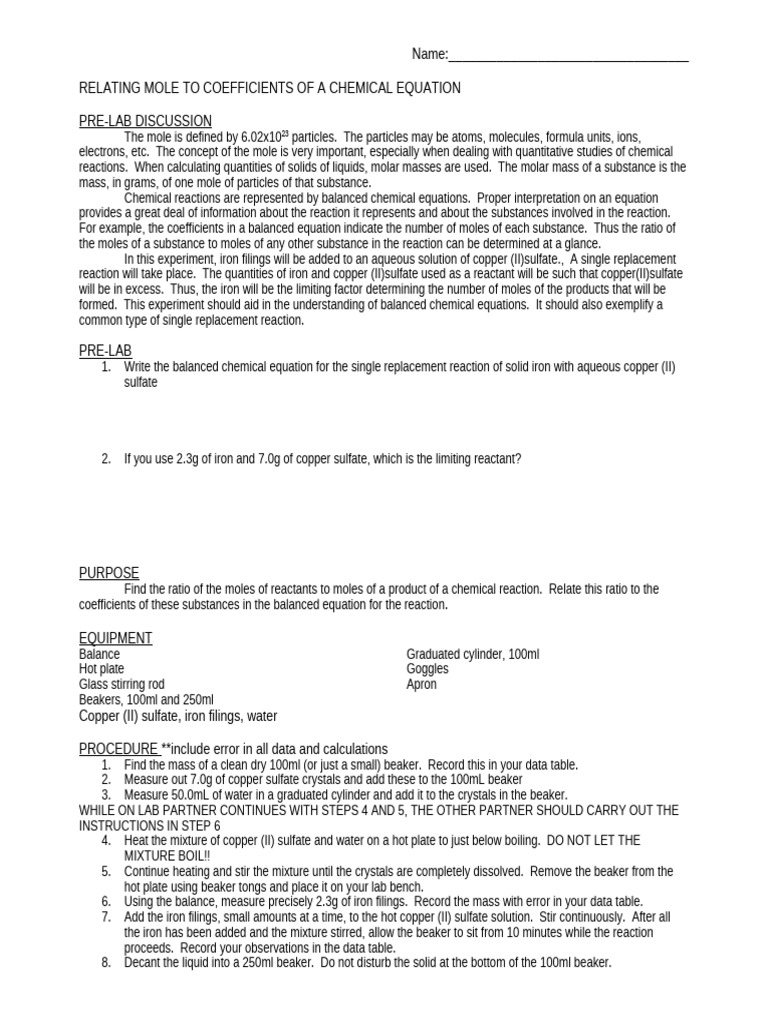 Single Replacement Reaction of Iron and Copper Sulfate | PDF | Mole ...