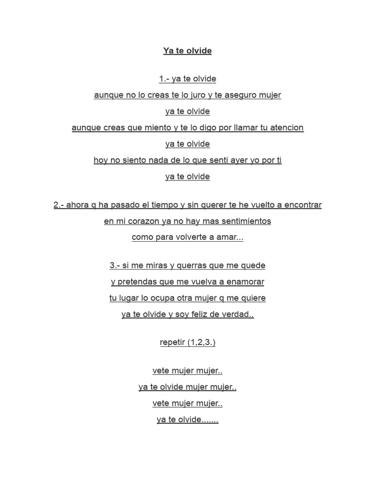 Letra de "Ya Te Olvidé" | PDF