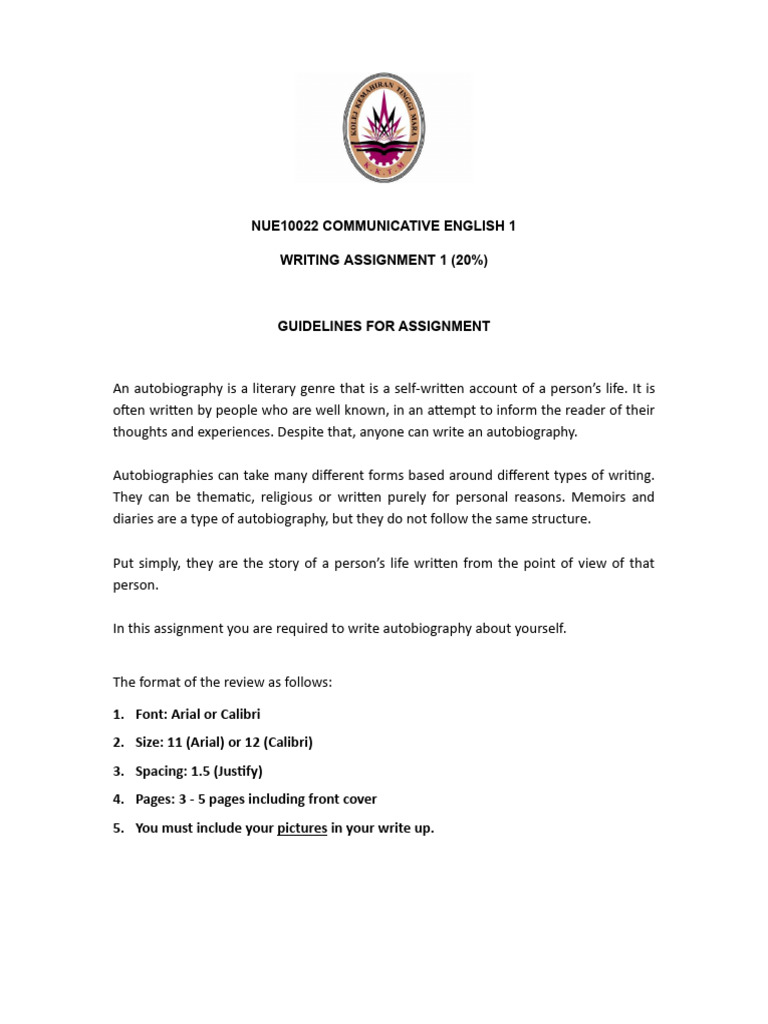 Autobiography Assignment Guidelines | PDF | Autobiographies | Writing