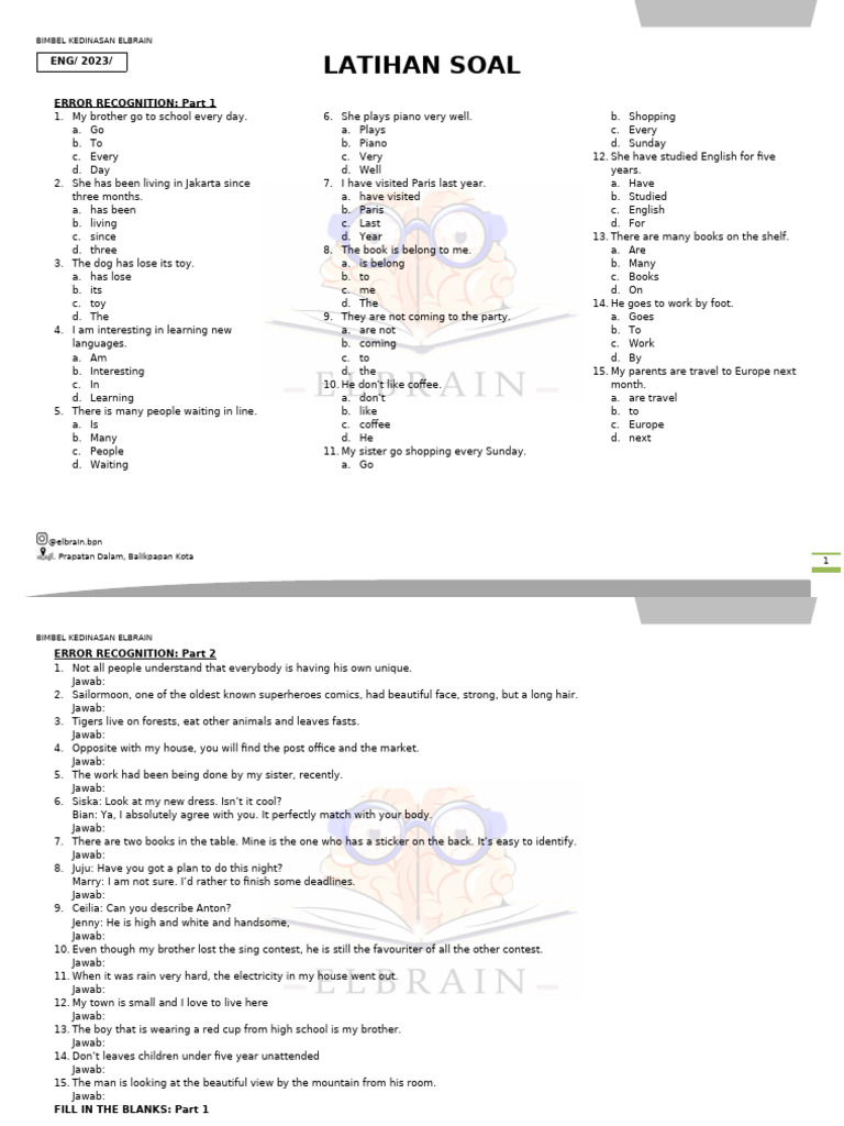 Latihan Soal 15 Fill in The Blank Error Recognition | PDF