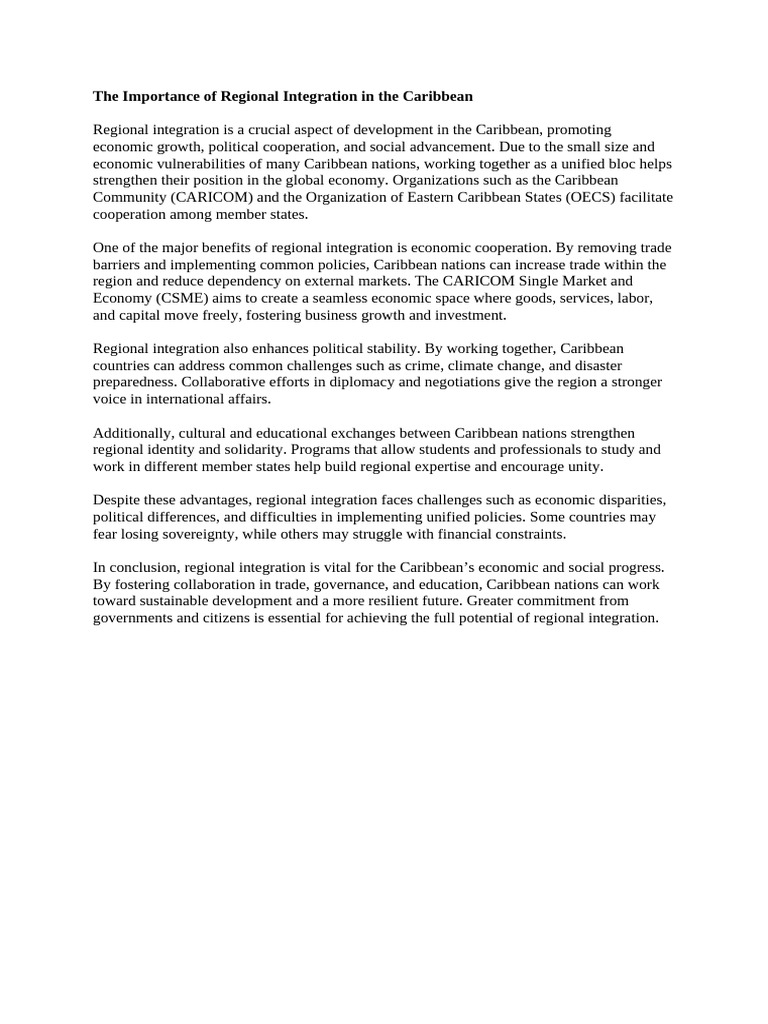 The Importance of Regional Integration in The Caribbean | PDF