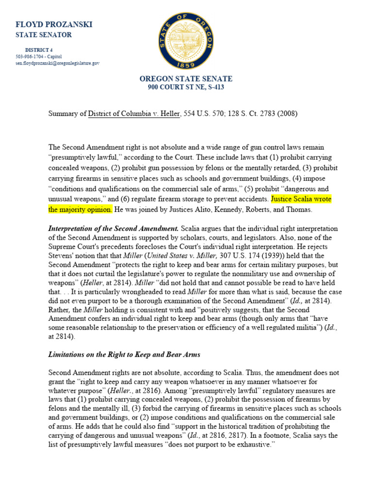 Second Amendment Limitations Explained | PDF | District Of Columbia V ...