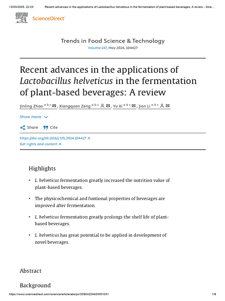 Recent Advances in The Applications of Lactobacillus Helveticus in The ...