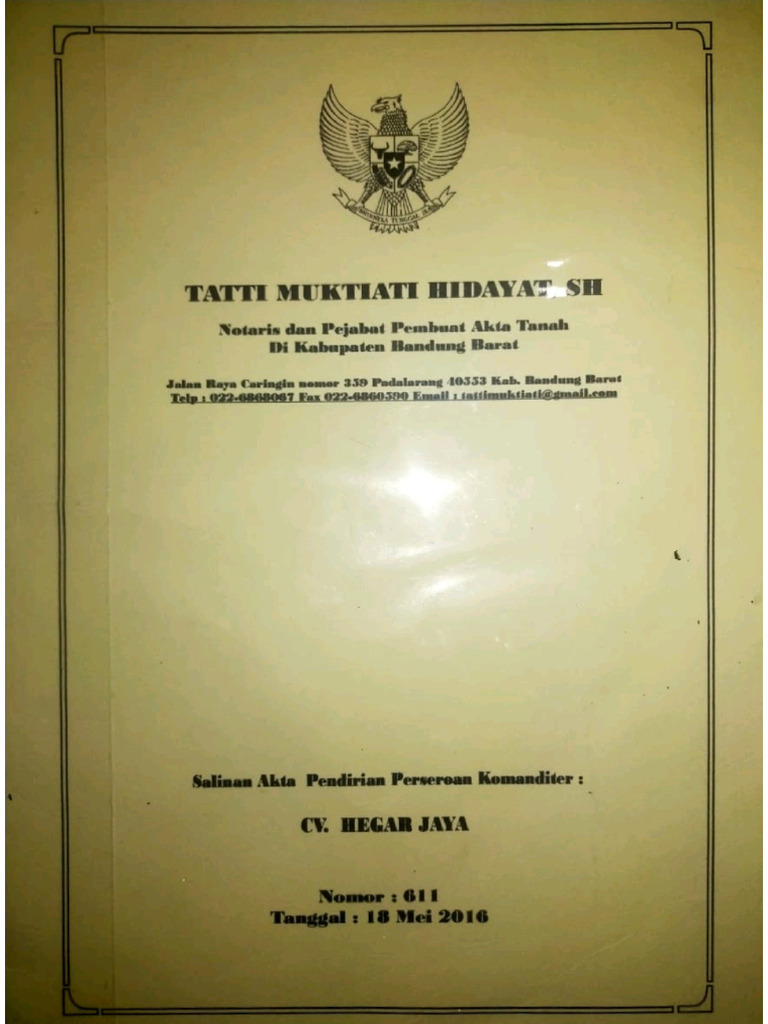 Akte Pendirian Cv.hegar Jaya | PDF