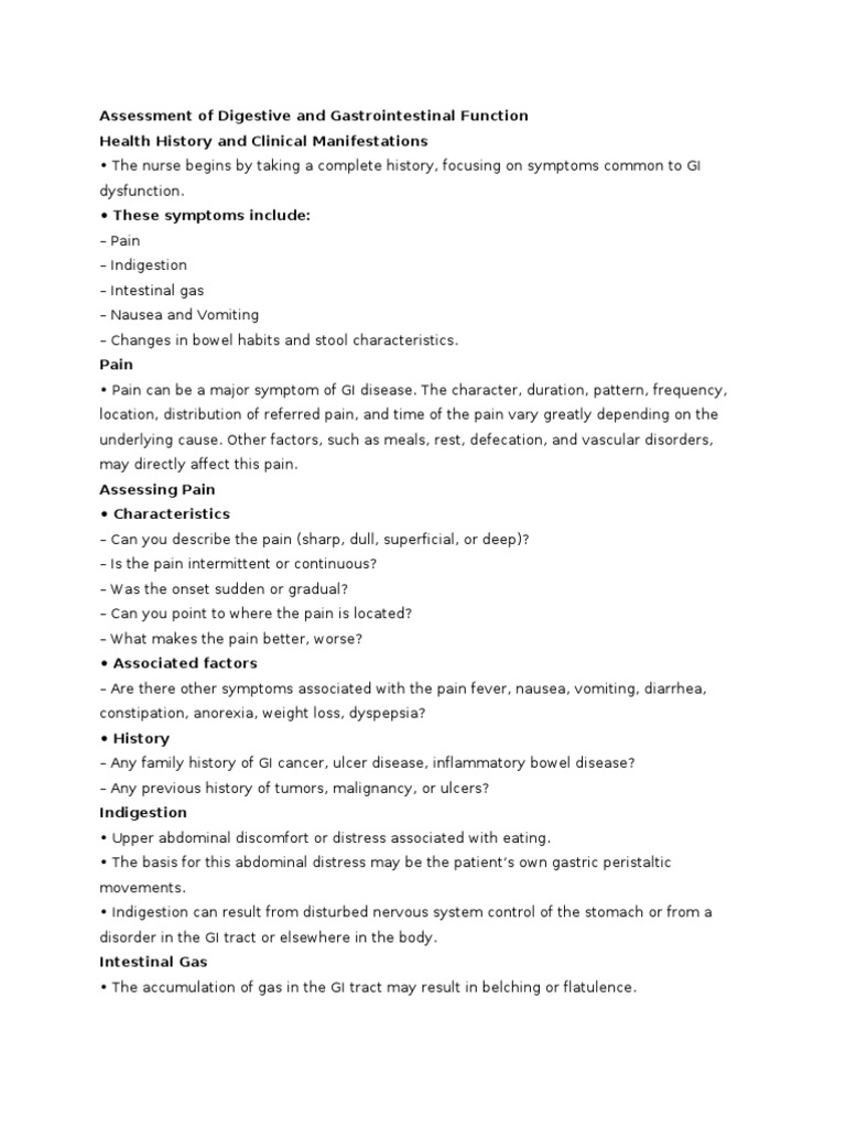 Digestive Function Assessment Guide | PDF | Indigestion | Nausea