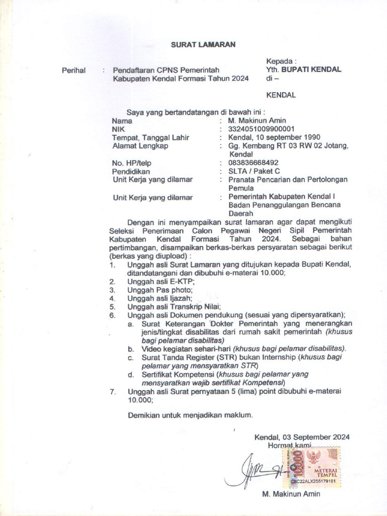 Surat Lamaran Cpns Baru | PDF