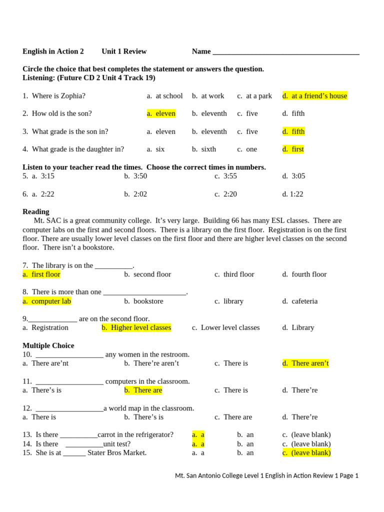 MT SAC EiA Unit 1 Review | PDF
