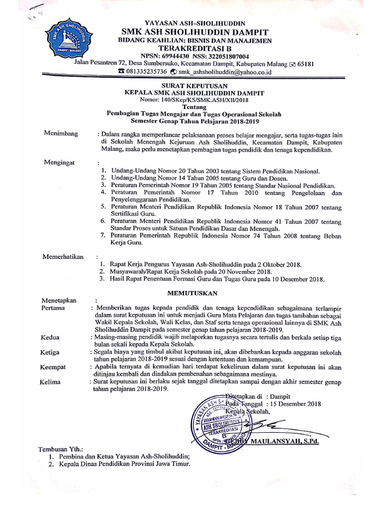 SK Tugas Genap 2018-2019 | PDF