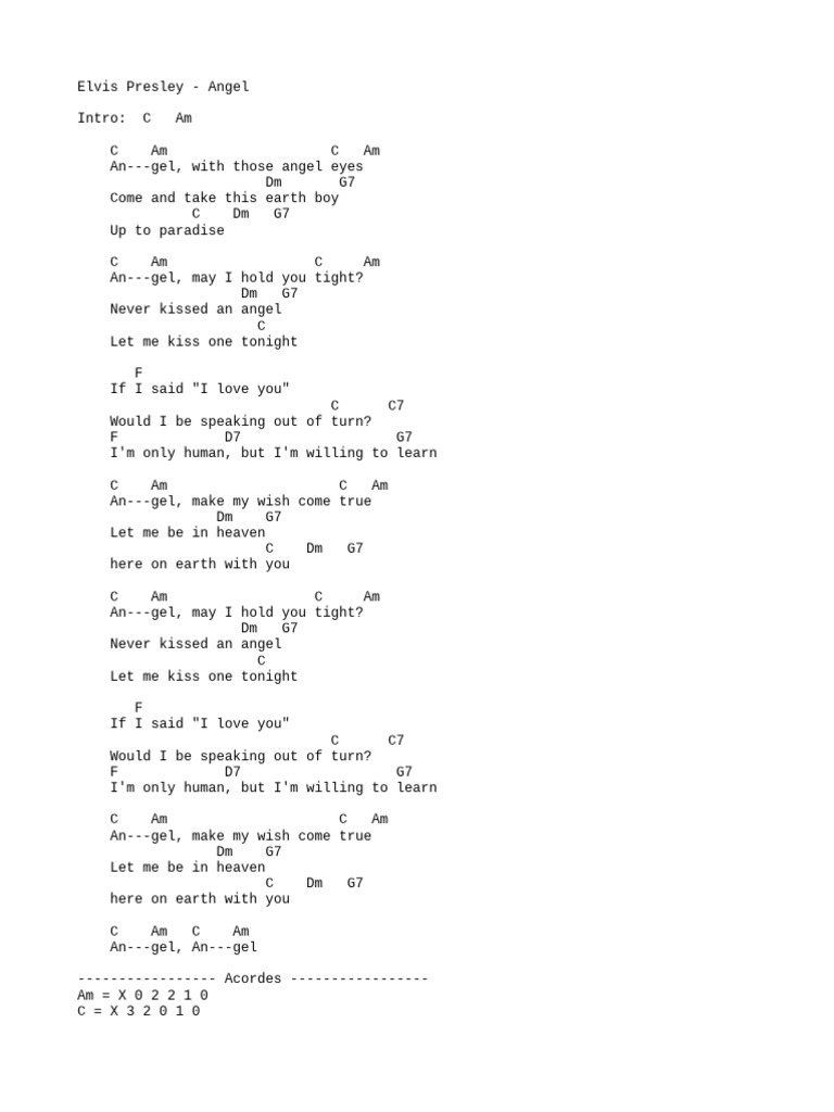 Elvis Presley - Angel Lyrics & Chords | PDF
