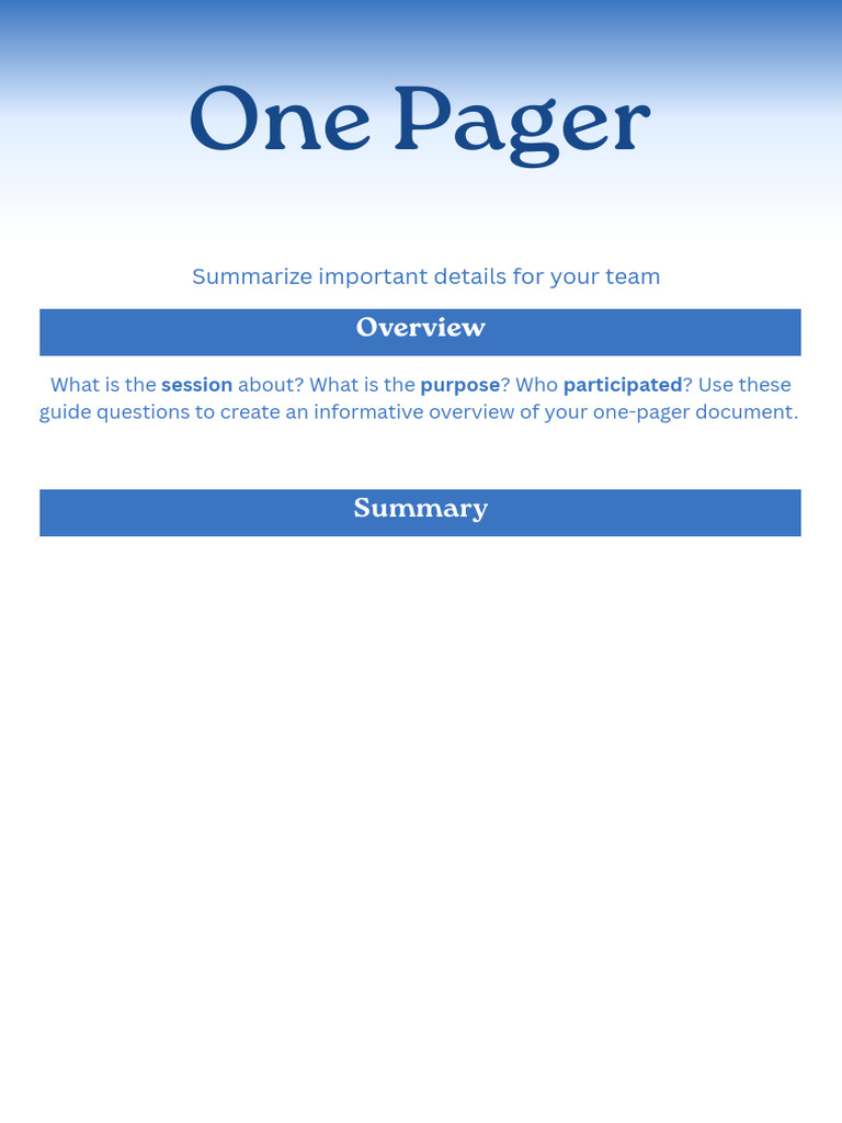 One-Pager Session Overview Guide | PDF