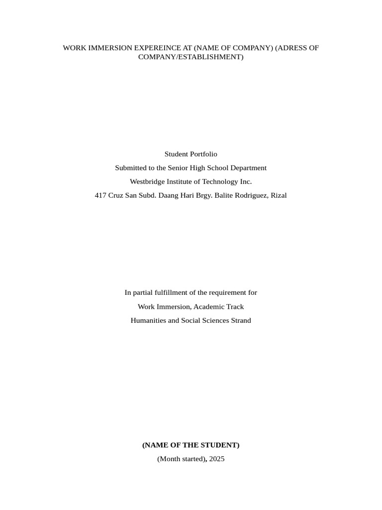 Work Immersion Expereince Format | PDF