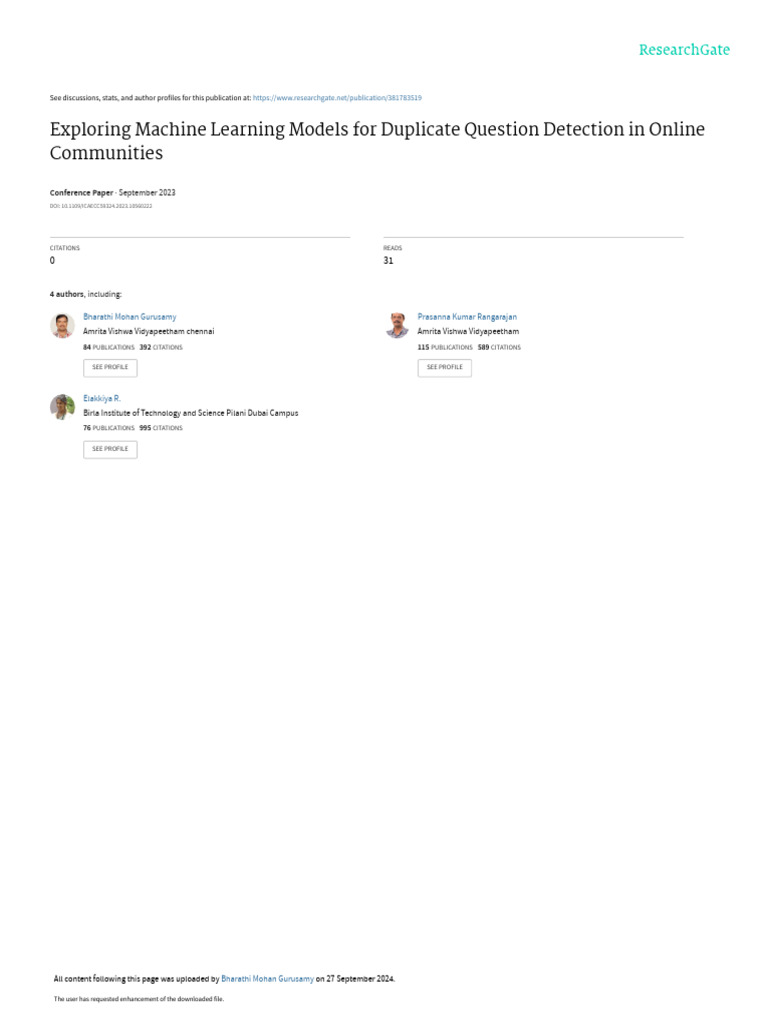 Machine Learning for Duplicate Question Detection | PDF | Support ...