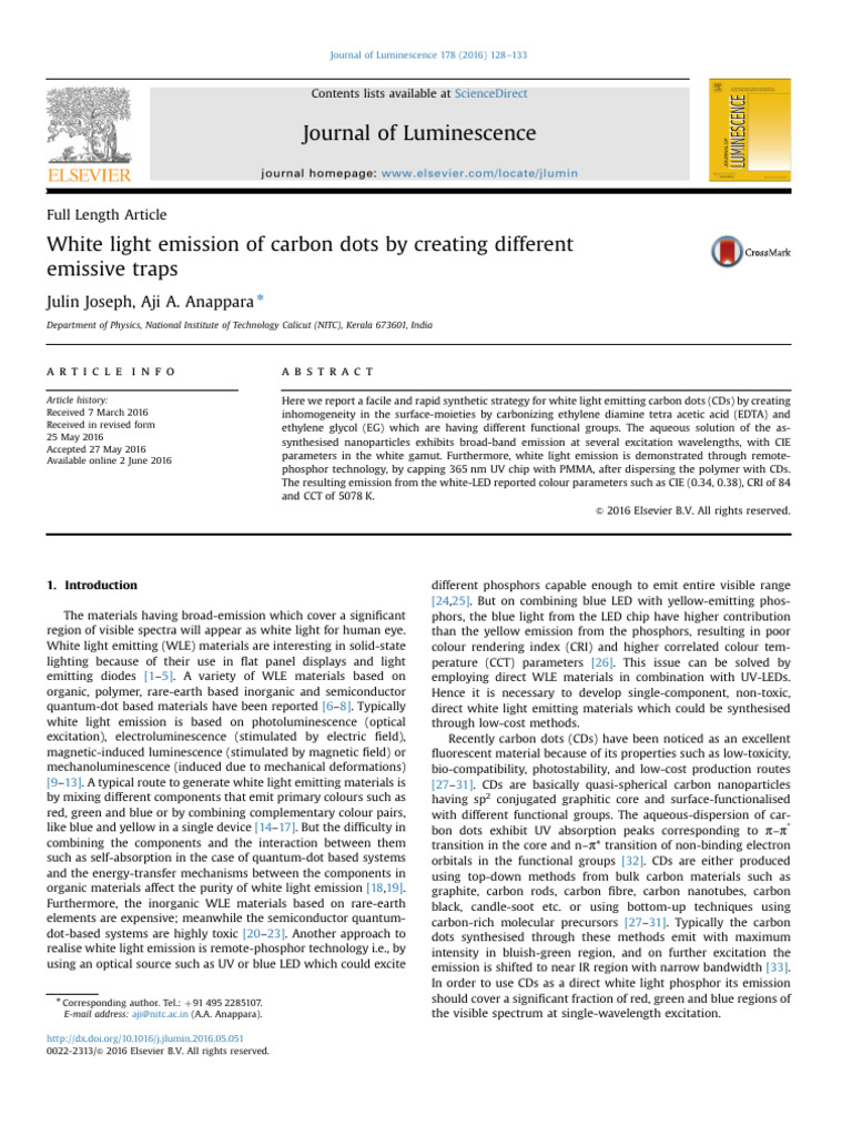 white light j.luminescence | PDF | Spectroscopy | Emission Spectrum