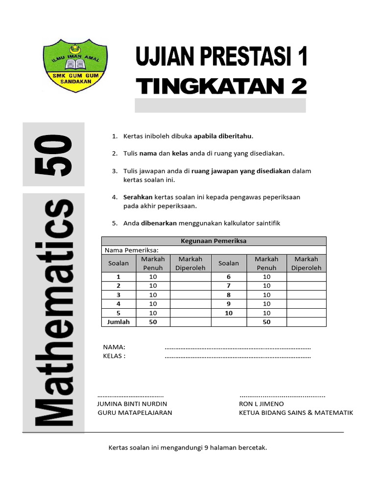 Ujian Akhir Tahun Matematik Tingkatan 2 Set2 | PDF